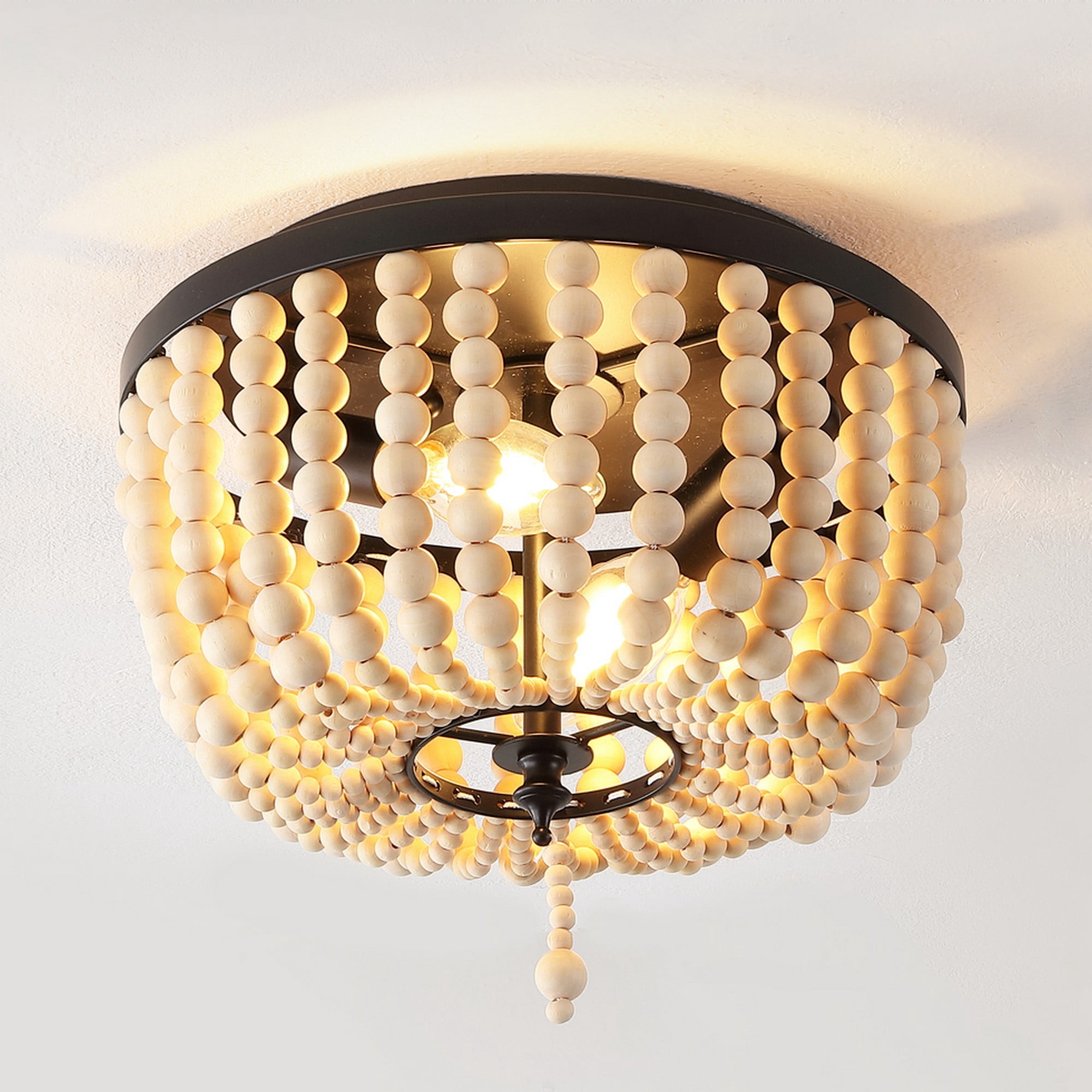 JONATHAN Y Allison 10" 2-Light Shabby Chic Farmhouse Wood Beaded/Metal ...
