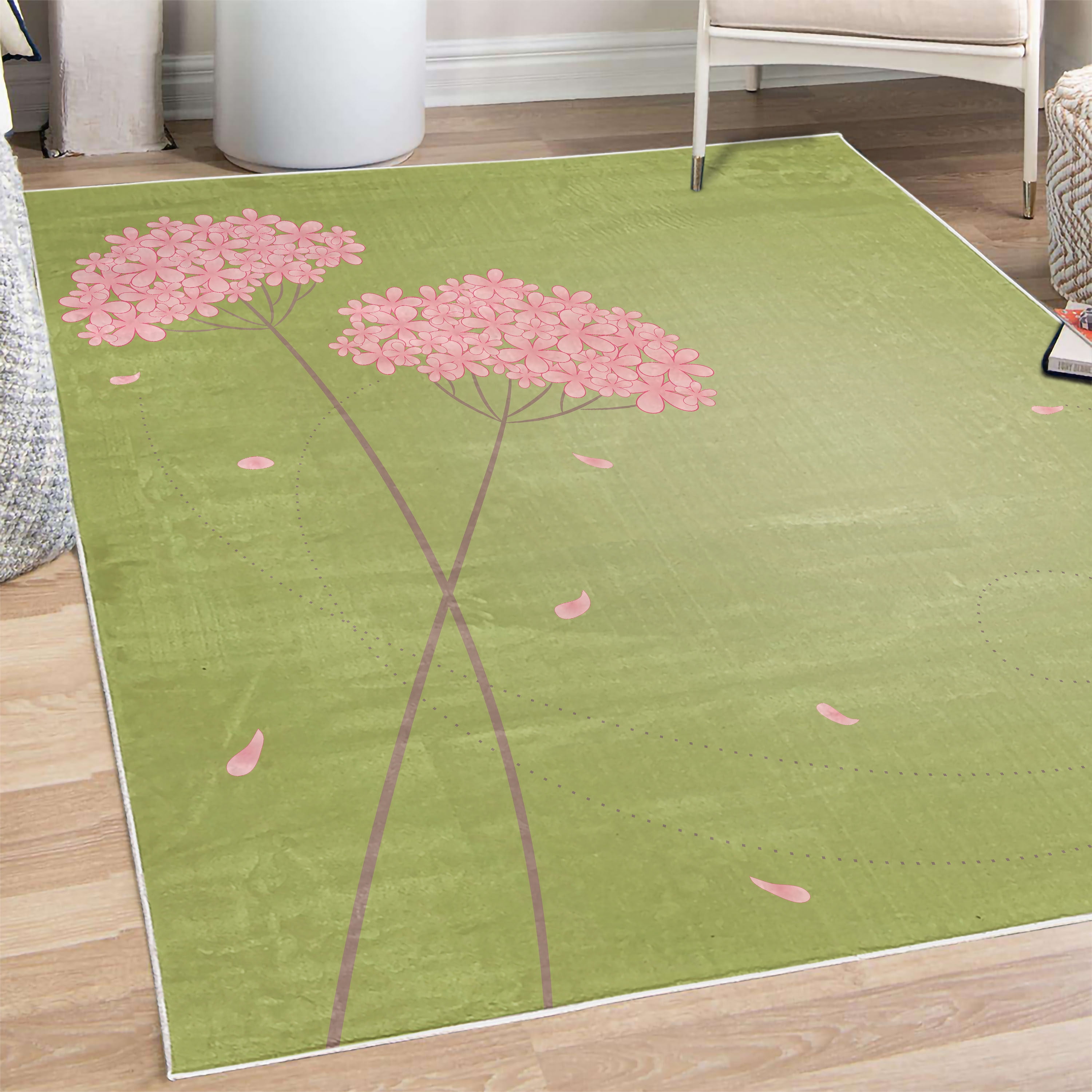 Allium Flower Decorative Rug, Floral Design with Swirl Lines Falling ...