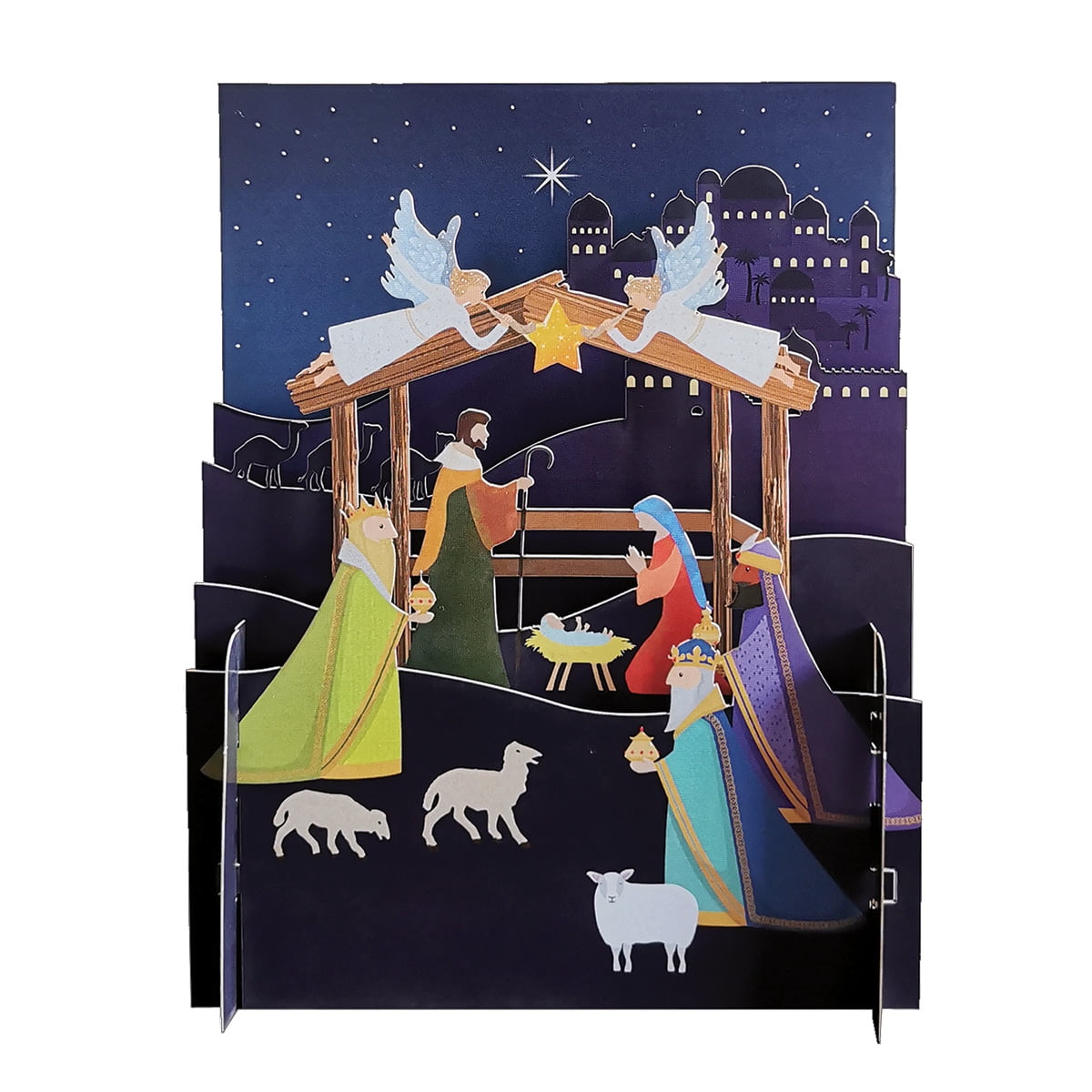 Alljoy Design Simple Nativity Scene with Two Angels Above Manger 3D Pop ...