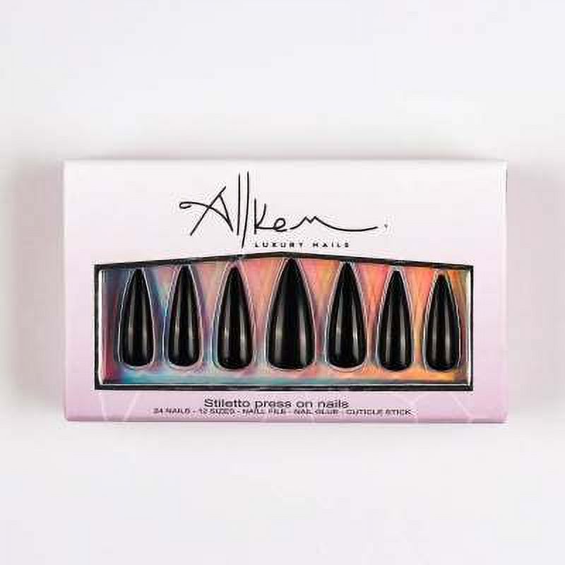 Allkem Black Red Bottoms Sculpted Stiletto Press on Nails | Glossy ...