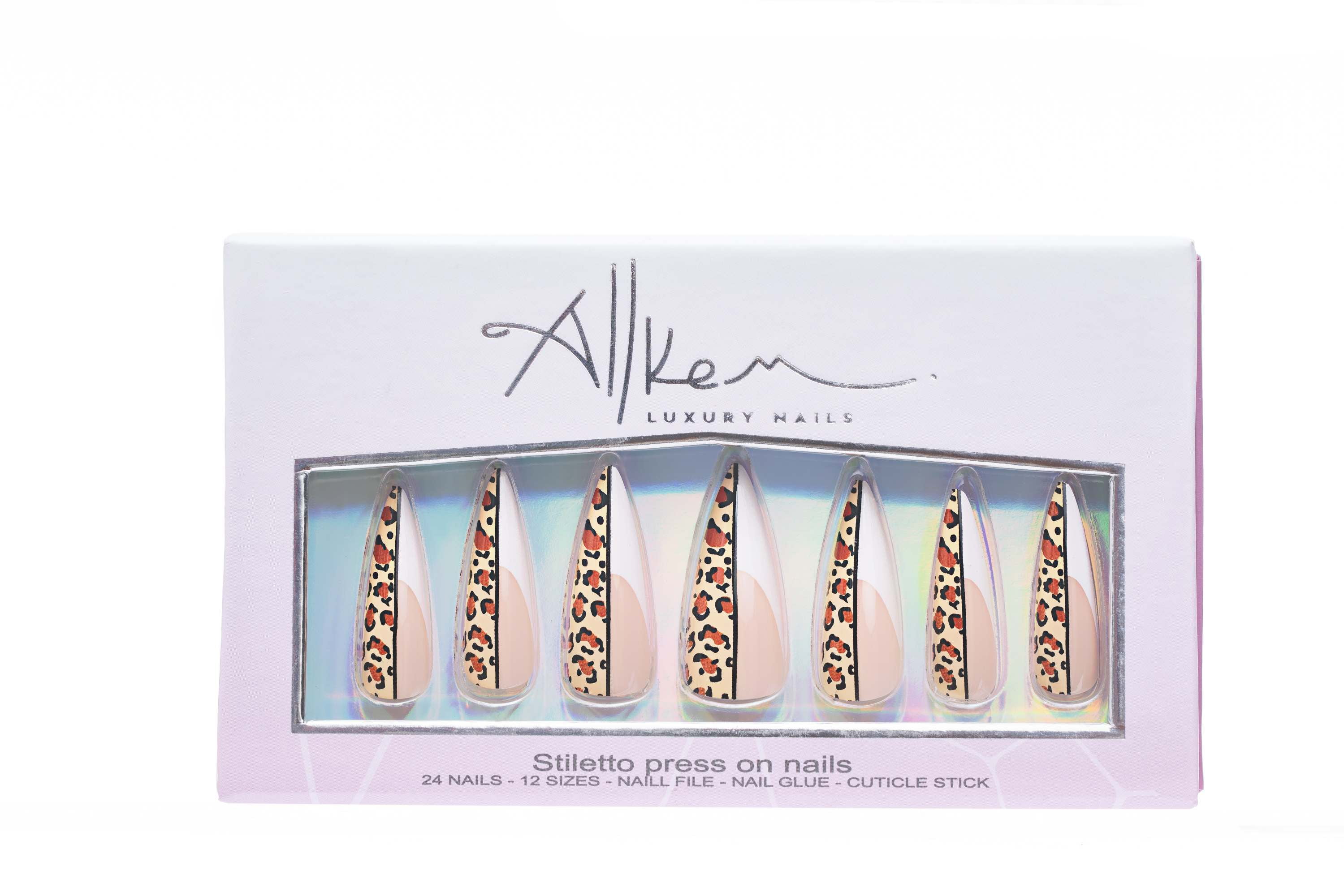 Allkem Leopard Print Sculpted Stiletto Press on Nails | Glossy Extra ...