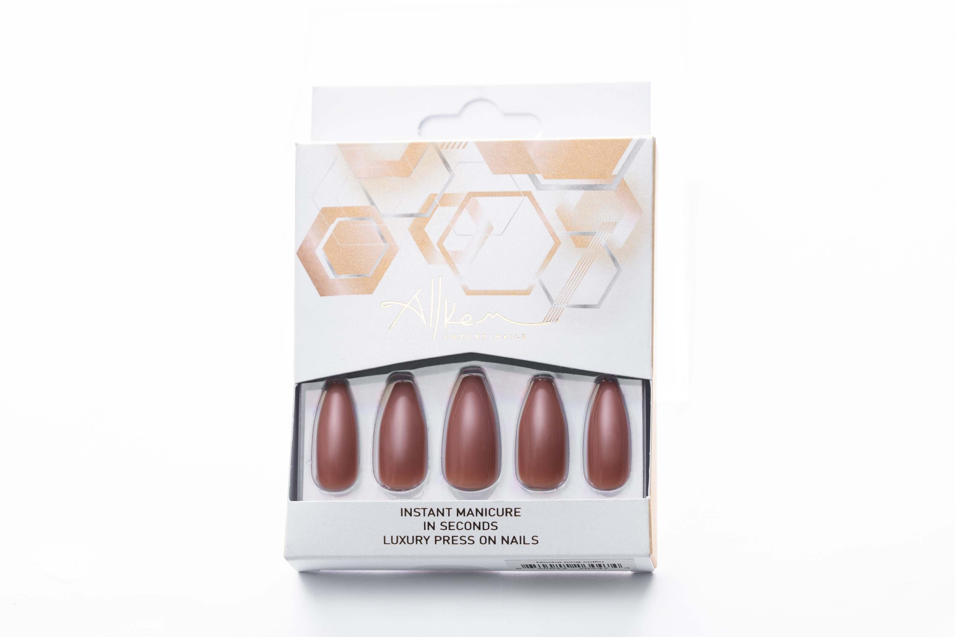 Allkem Mocha Press on Nails | Glossy Long coffin | 12 sizes - 30 pcs ...