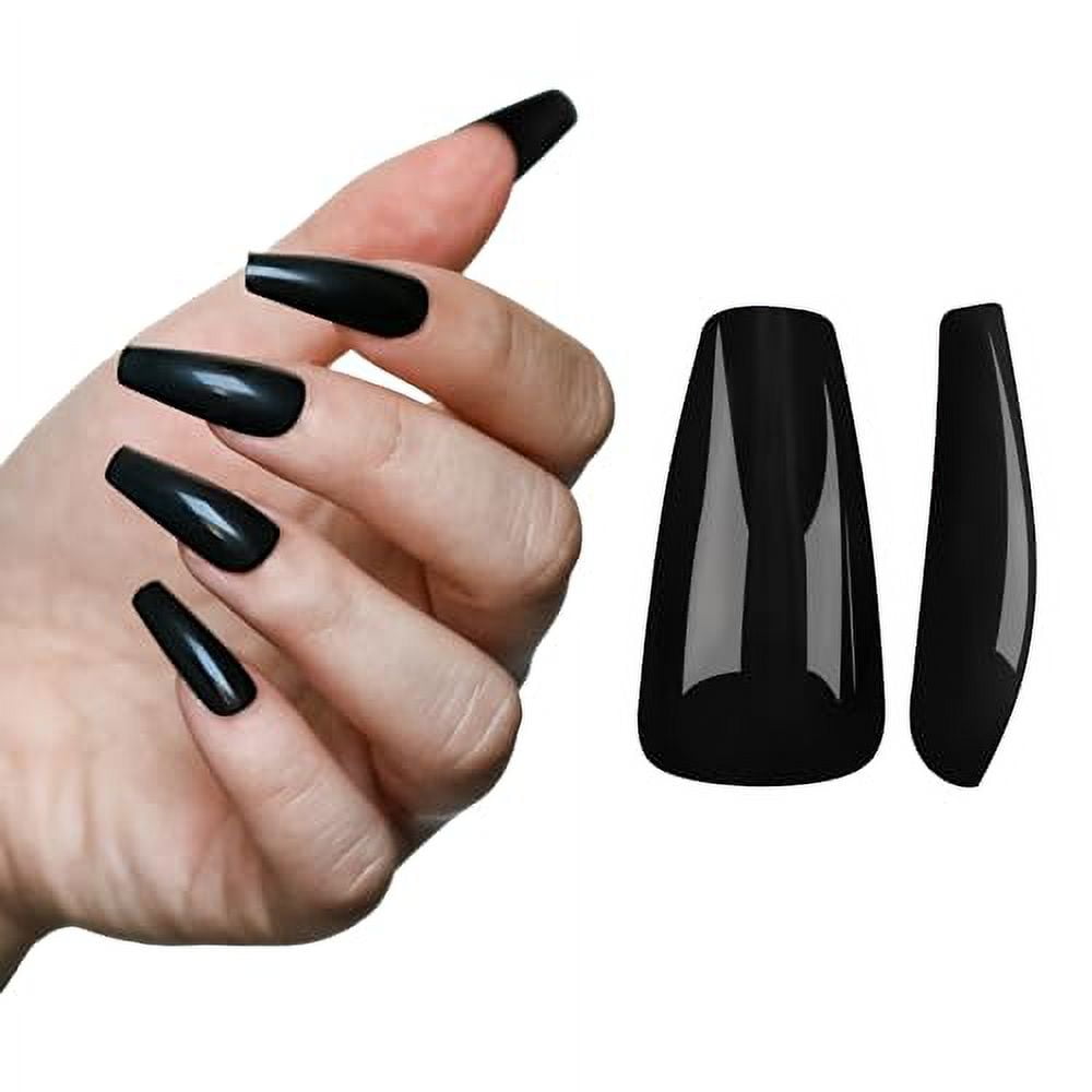 Allkem Press On Nails - Red Glossy Medium Long Tapered Ballerina | 10 ...