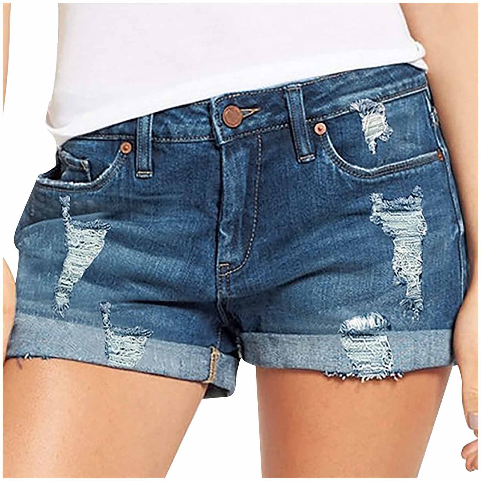 Alllist Mid Shorts Solid Blue Short Jean Capris - Walmart.com