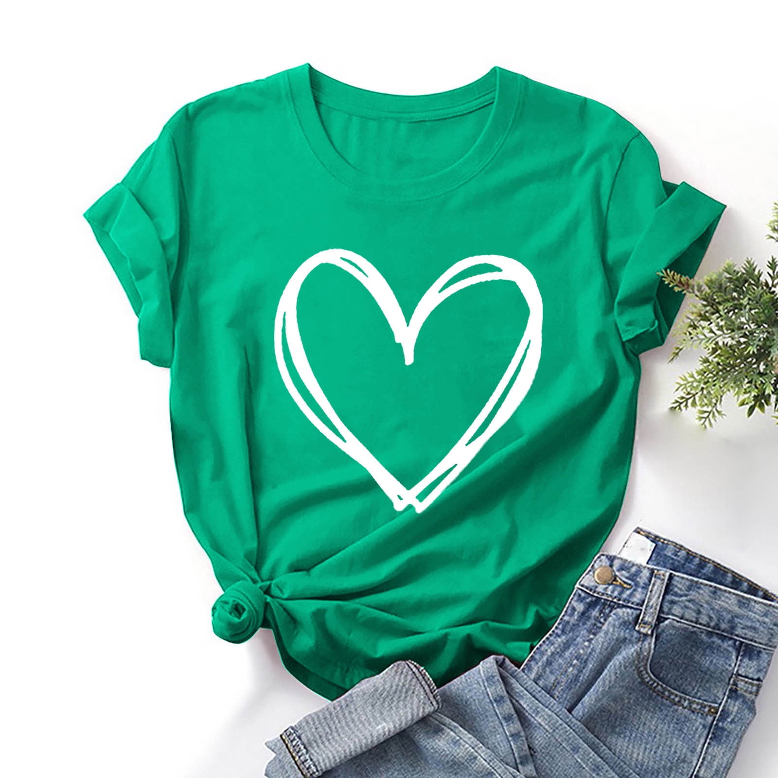 Alllist Summer Tops for Women Green Crew Neck Graphic Short Sleeve T ...