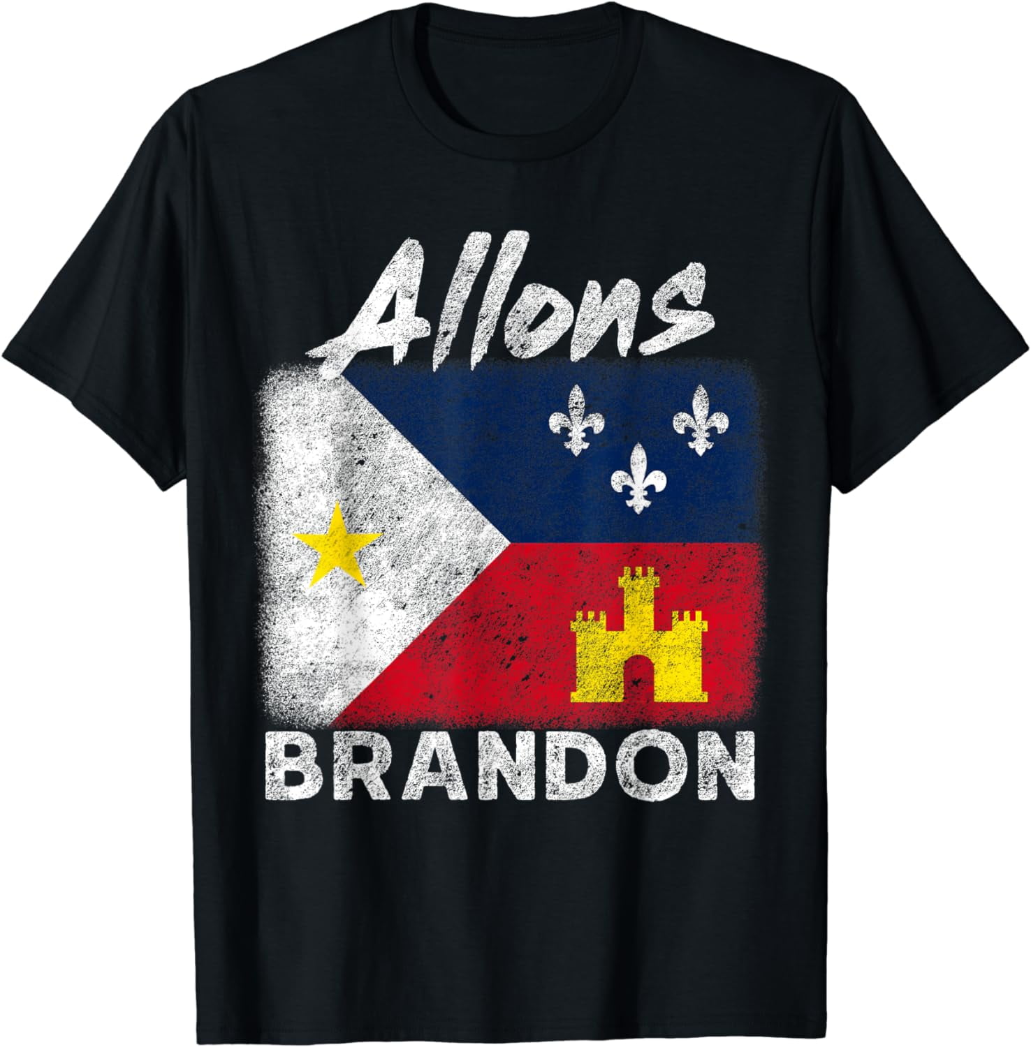 Allons Brandon Louisiana Acadiana Flag Distressed effect T-Shirt ...