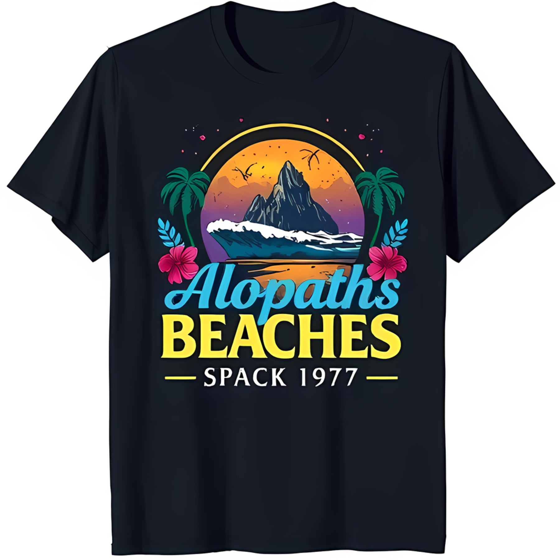 Allopath's Beaches Graphic T-Shirt Dark Blue Tropical Island Design ...