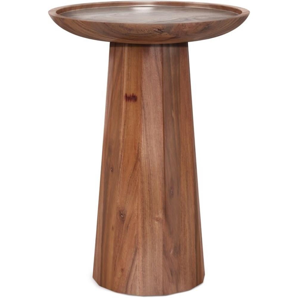 Allora 13" Round Contemporary Solid Wood Accent Table in Brown ...