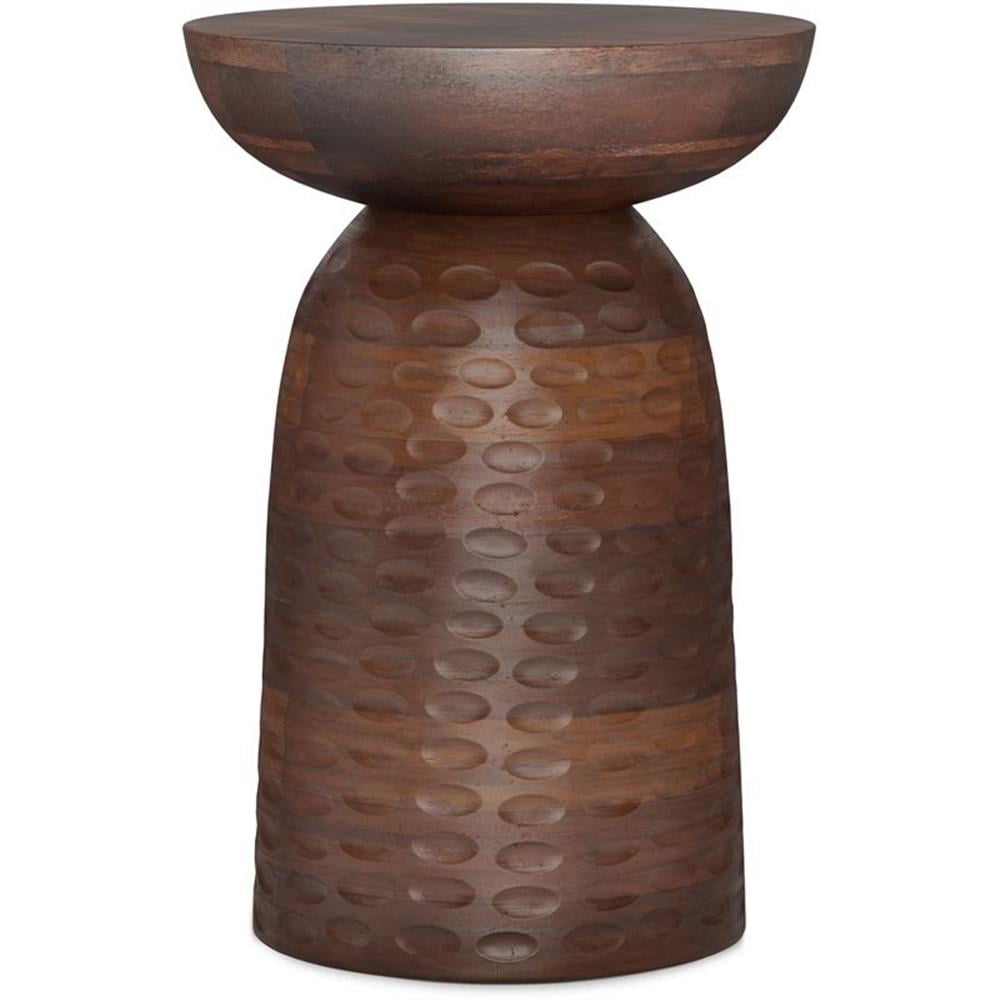 Allora 13" Round Contemporary Solid Wood Accent Table in Warm Dark ...