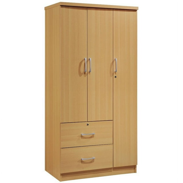 Allora 3 Door Armoire with 2 Drawers 3 Shelves in Beech - Walmart.com