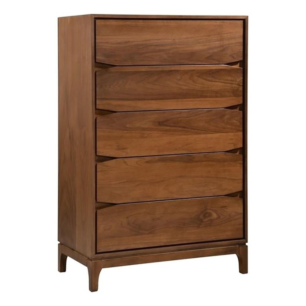 Allora Mid-Century 5 Horizontal Drawers Solid Wood Chest in Walnut ...