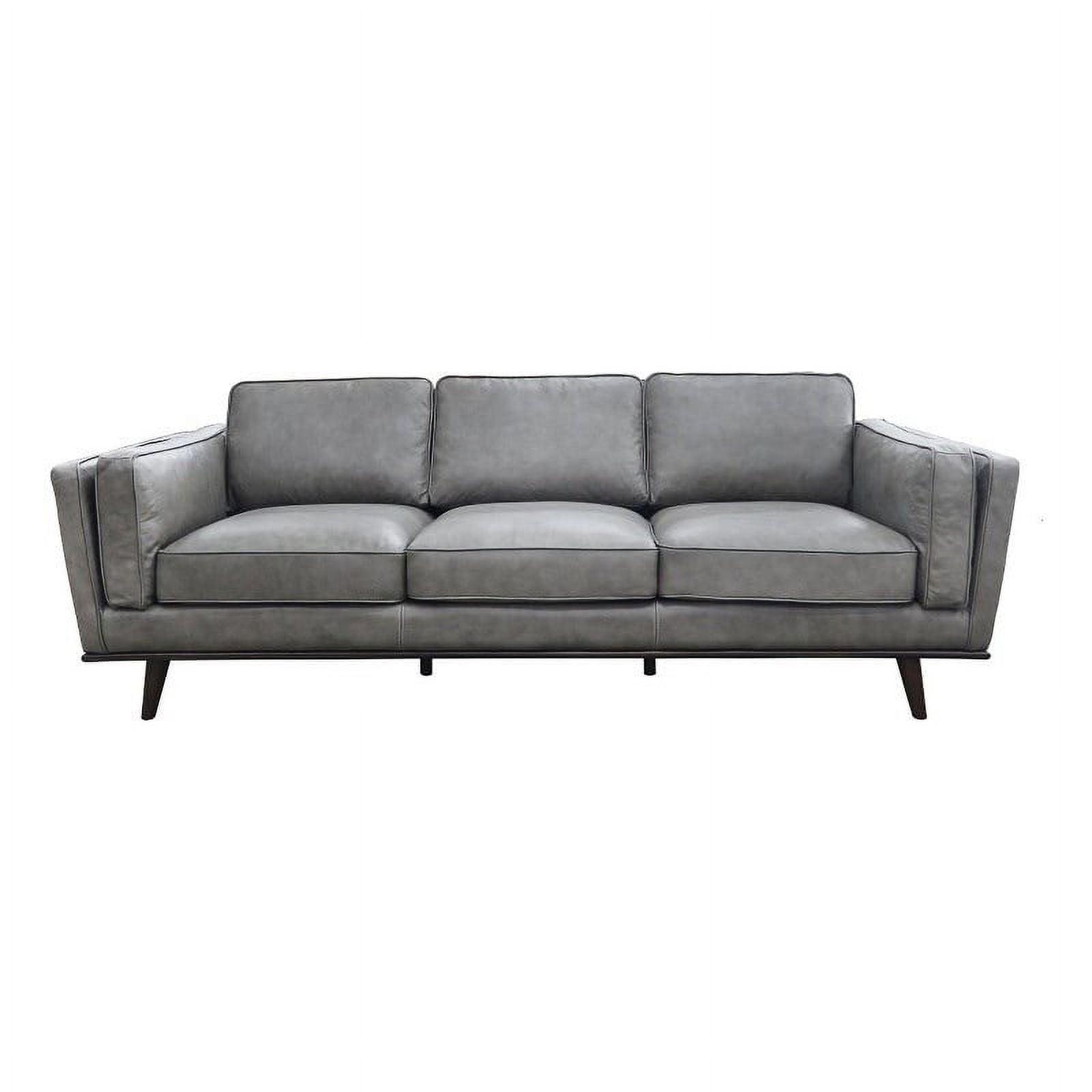 Allora Mid-Century Modern Cushion Back Genuine Leather Sofa in Gray ...
