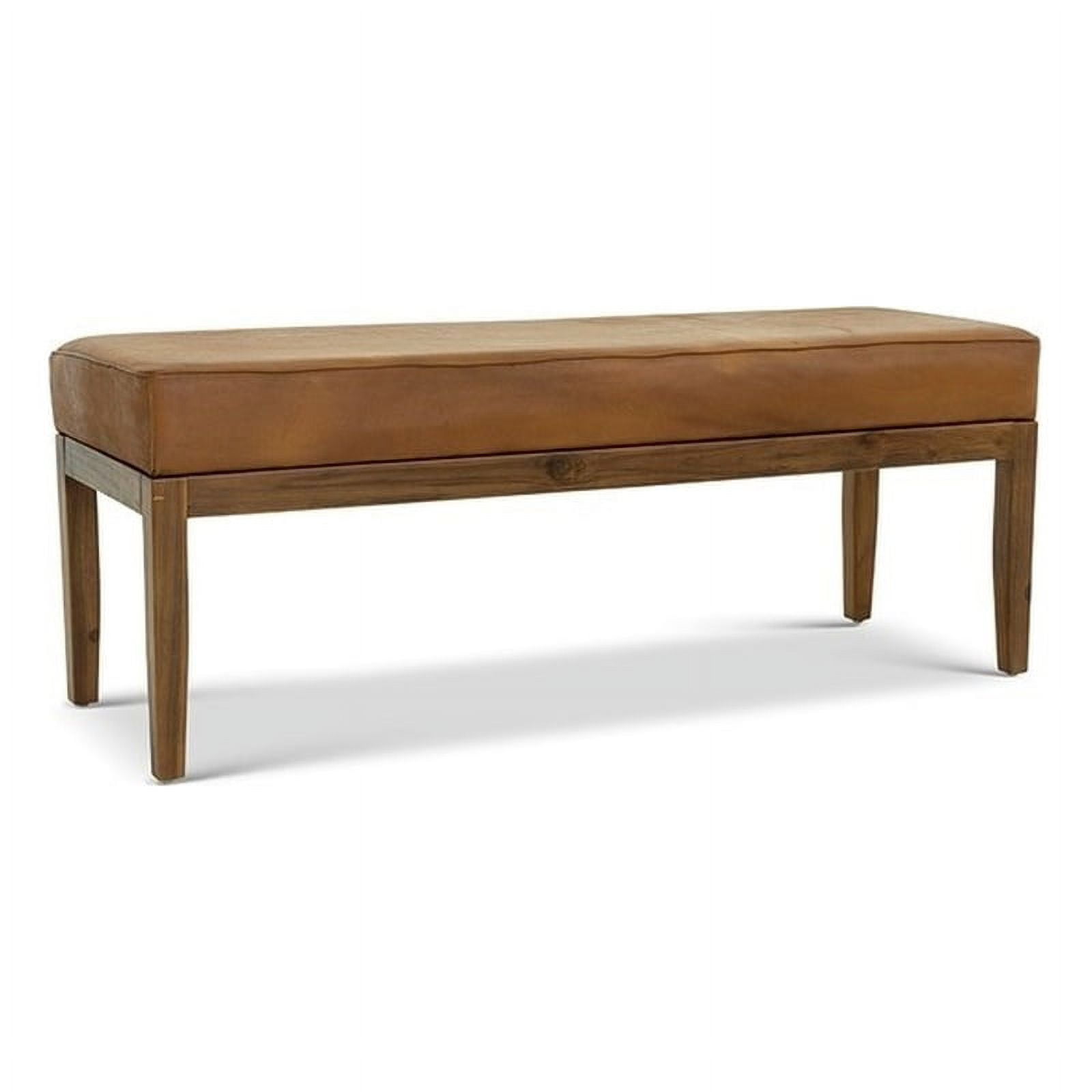 Allora Mid-Century Modern Genuine Leather Upholstered Bench in Tan ...