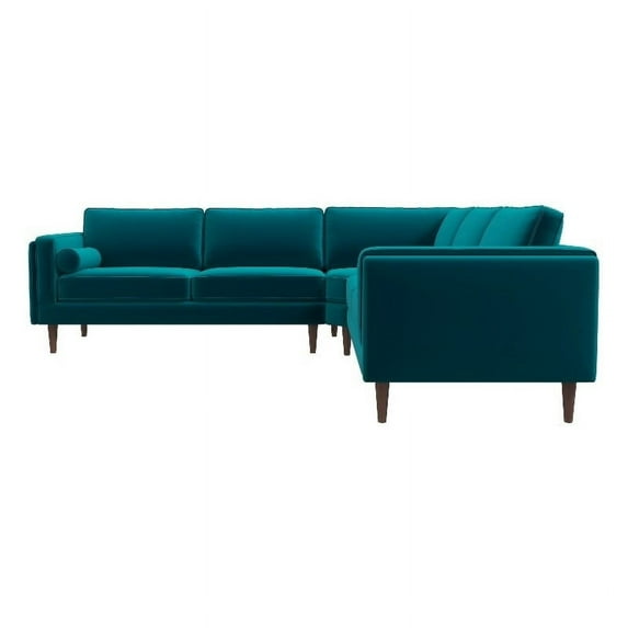 Allora Mid-Century Modern Symmetrical Pillow Back Velvet Corner Sofa in Teal - Walmart.com