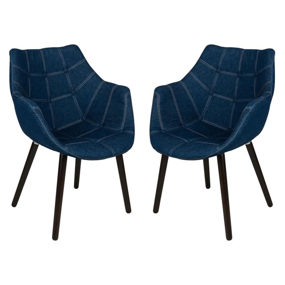 Allora Mid-Century Tufted Denim Accent Arm Chair in Blue (Set of 2 ...