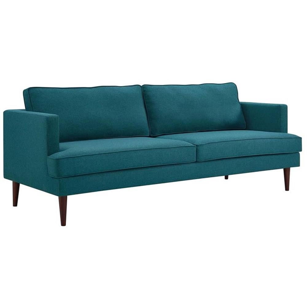 Allora Modern Polyester Fabric Upholstered Sofa in Teal and Walnut ...