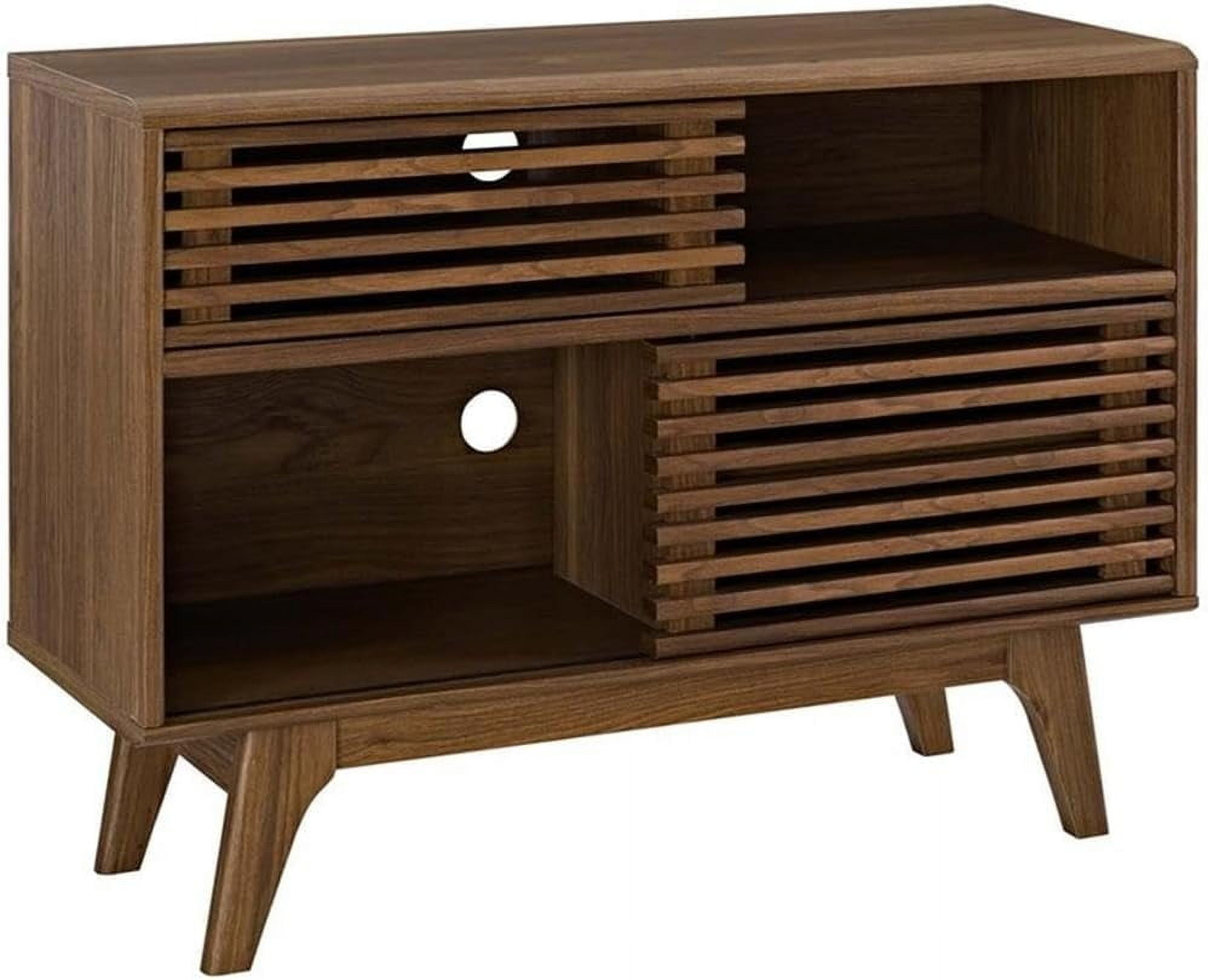 Allora Modern Wood Display Stand with 4 Storage Spaces in Walnut - Walmart.com