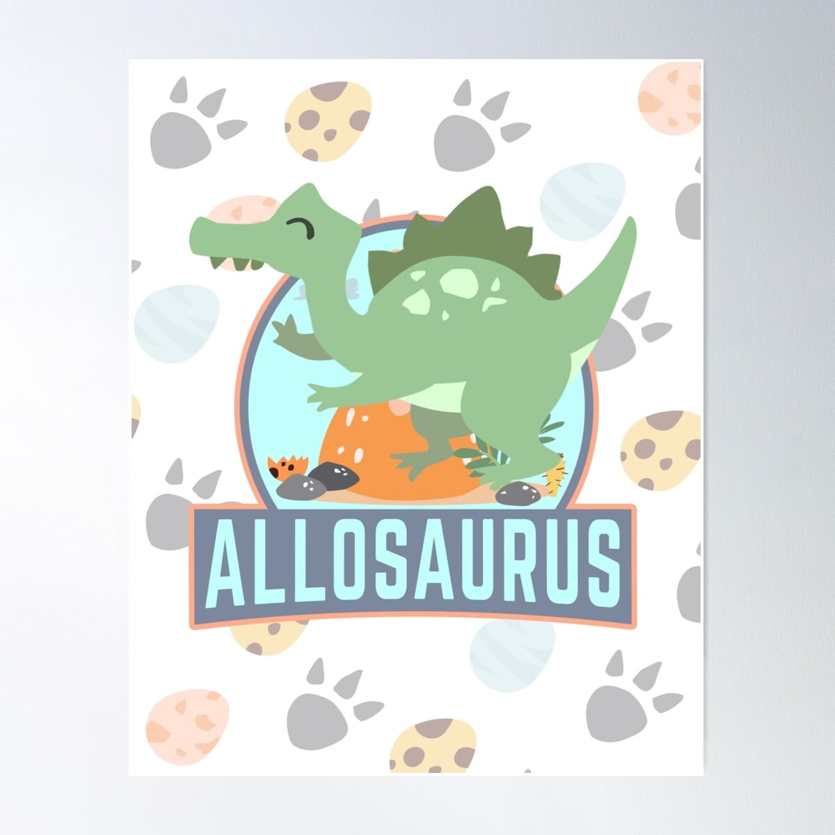 Allosaurus Cute Dinosaur Poster Wall Art, Modern Wall Decor For Living ...