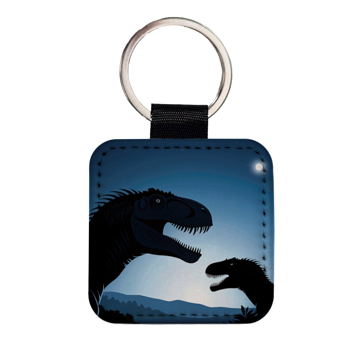 Allosaurus Silhouettes Night Dinosaurs Faux Leather Square Keychain ...