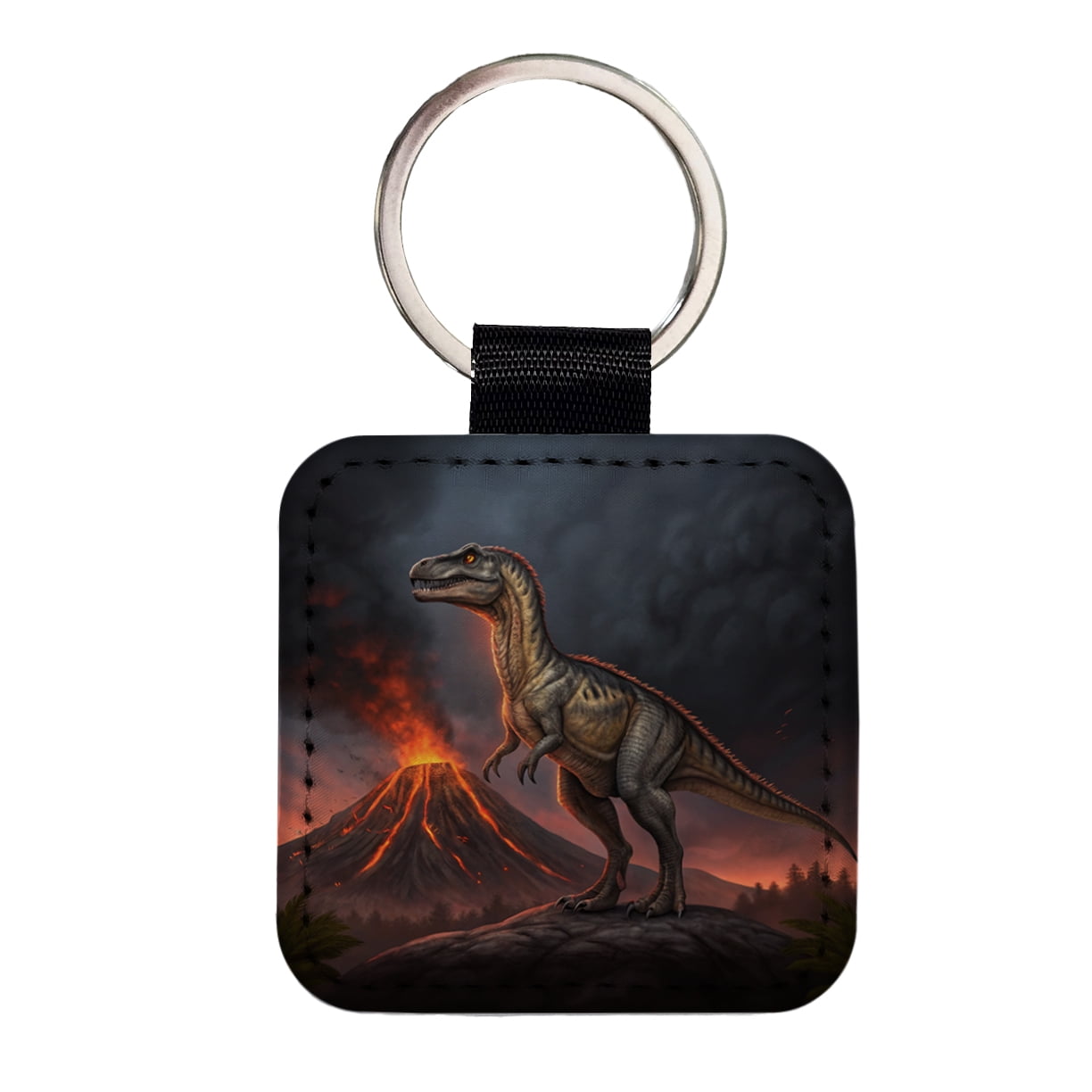 Allosaurus Volcano Dinosaur Faux Leather Square Keychain - Walmart.com