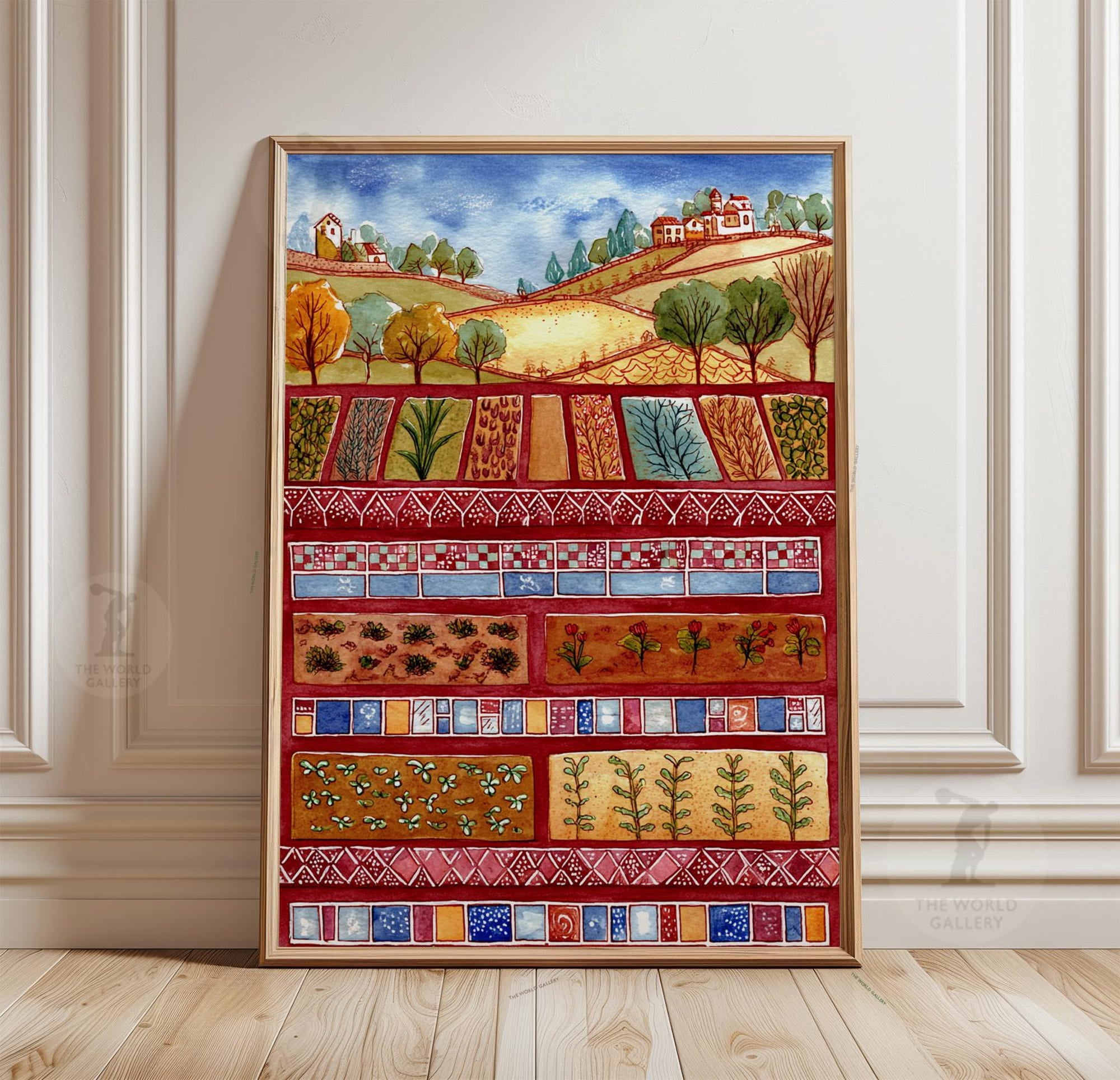 Allotment Garden Poster Countryside Landscape Illustration Folk Art ...