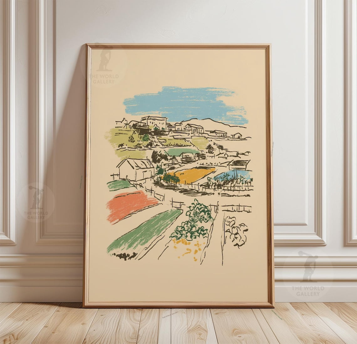 Allotment Landscape Poster Hand Drawn Countryside Minimal Rustic Art ...