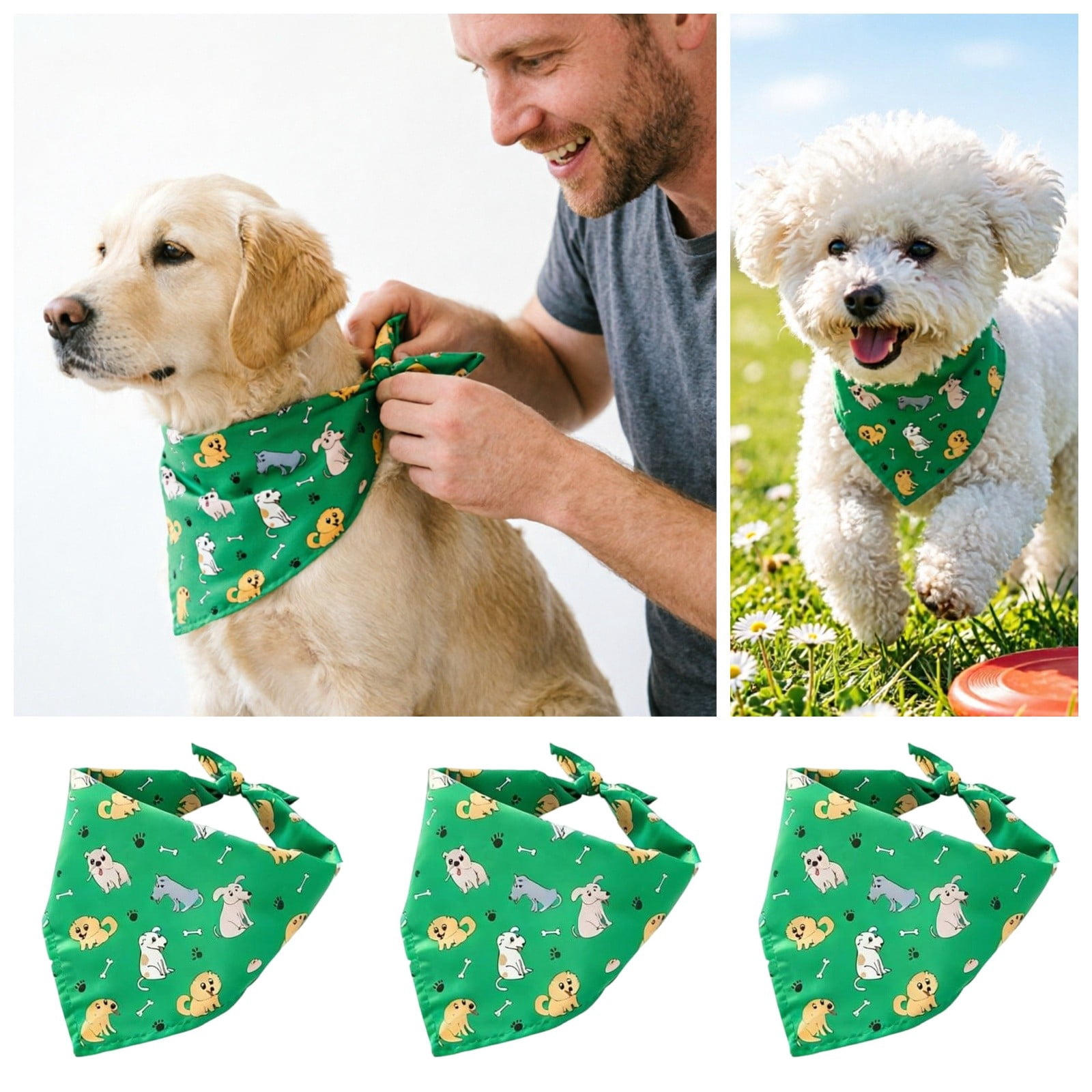 Allover Cartoon Dog Bone Paw Pattern Triangular Pet Bandana Adjustable ...