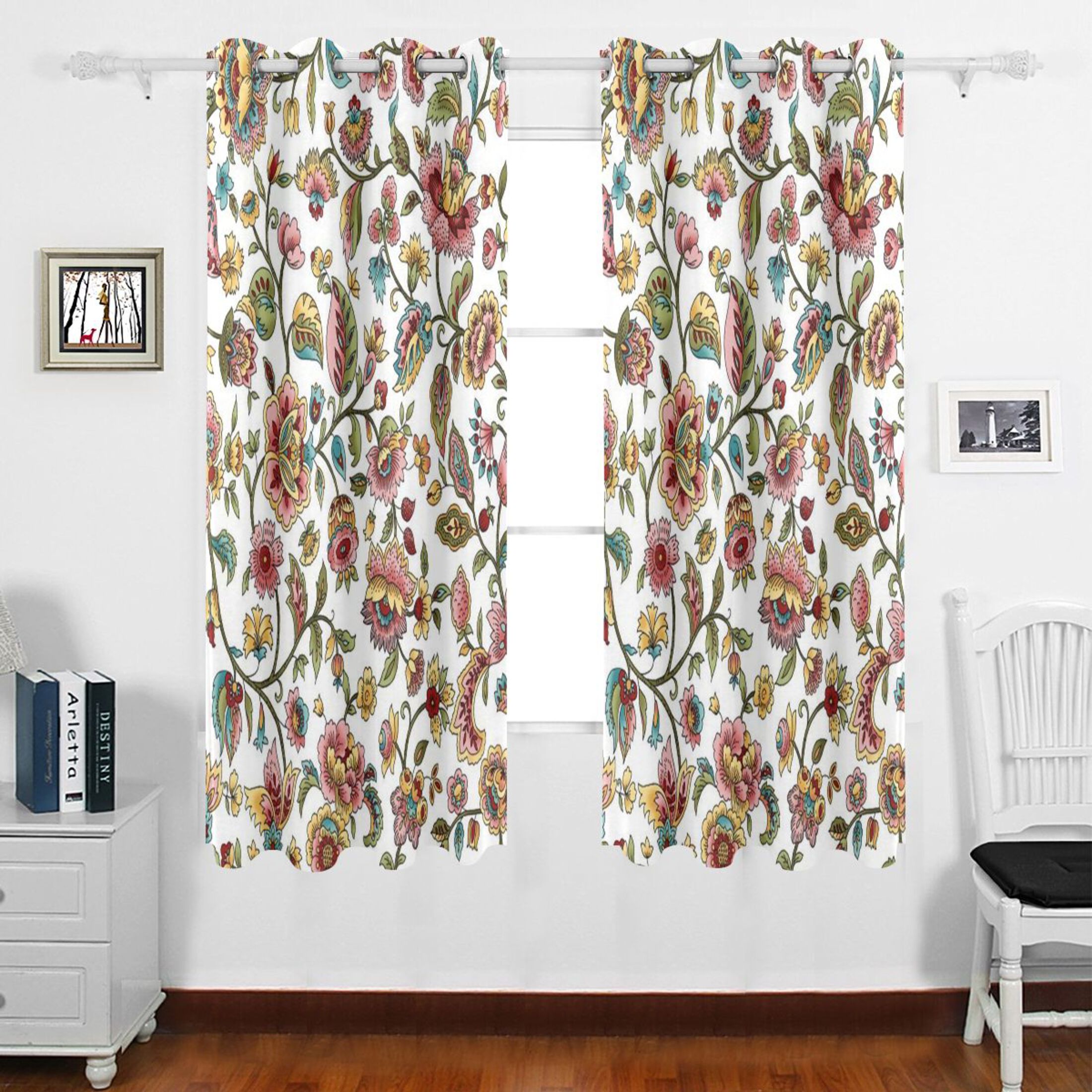 Allover Flowers Leaves Retro Grommet Blackout Curtains Thermal ...