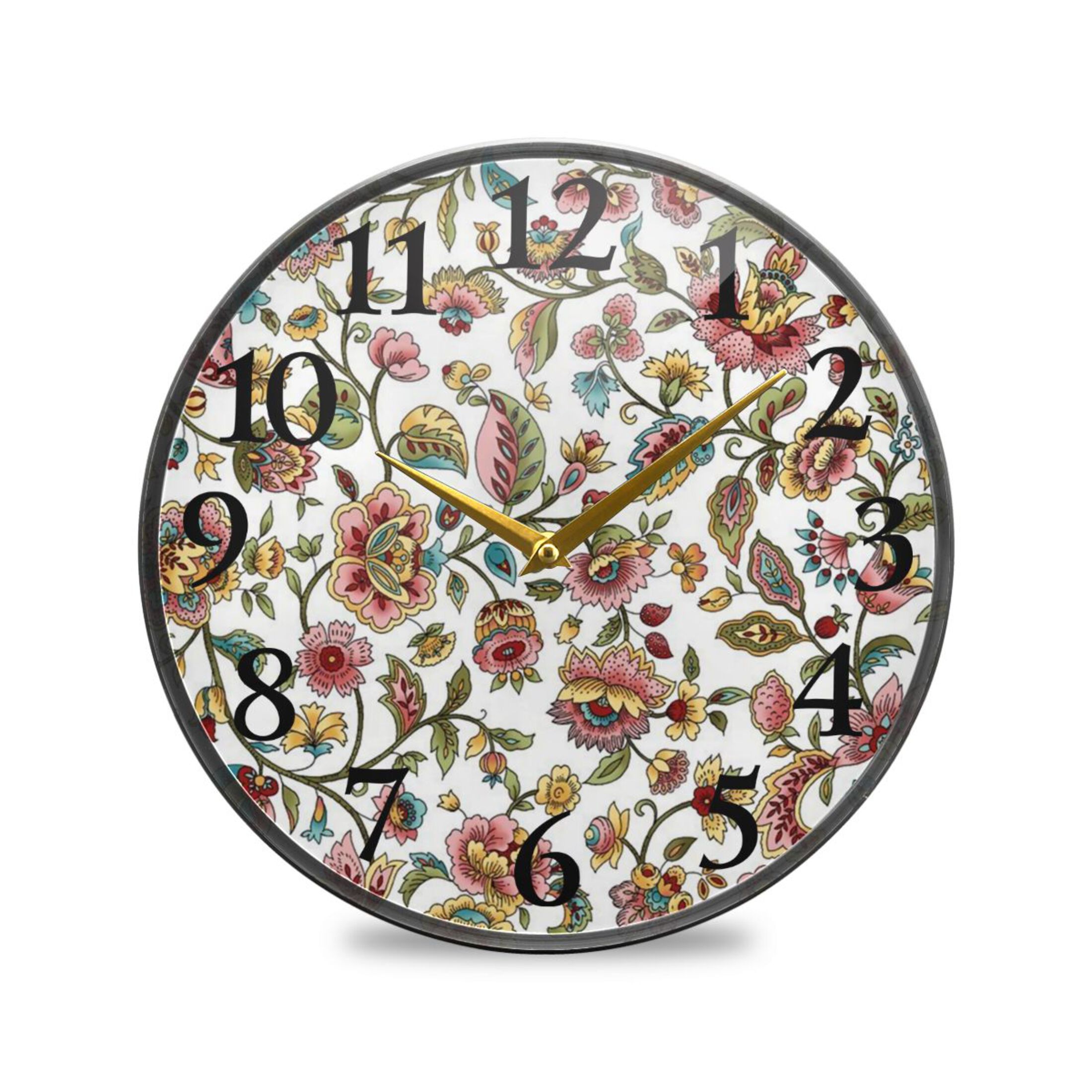 Allover Flowers Leaves Retro Wall Clocks Battery Operated 9.5 Inch ...