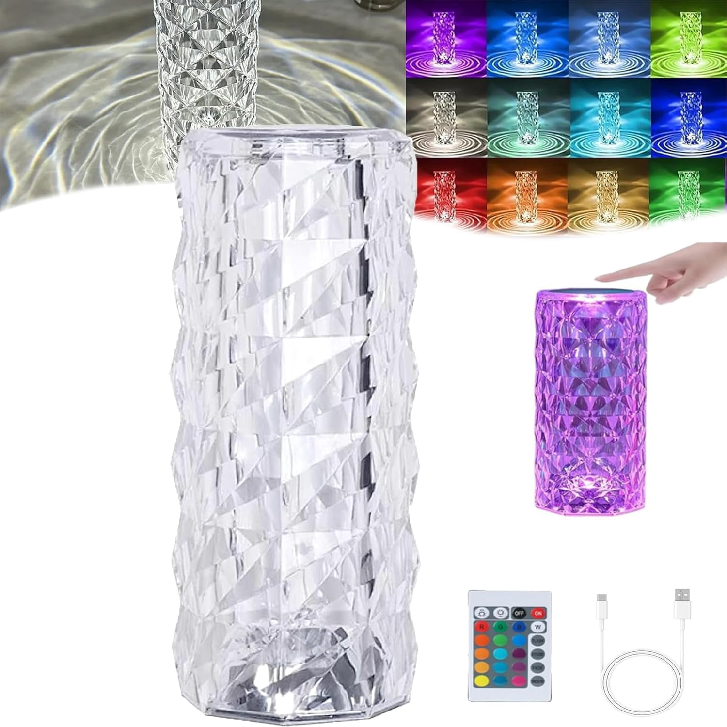 Allowance 16 Colors Rose Rays Crystal Diamond Table Lamp, Remote and ...
