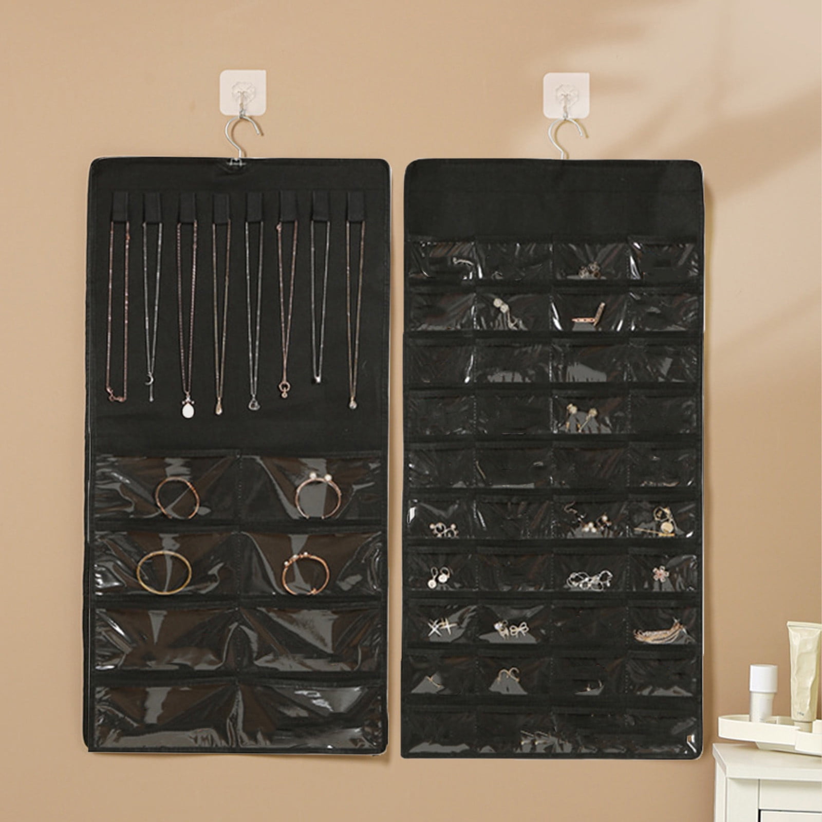 Allowith Hanging Jewelry Organizer Storage Roll with Hanger Metal Hooks ...