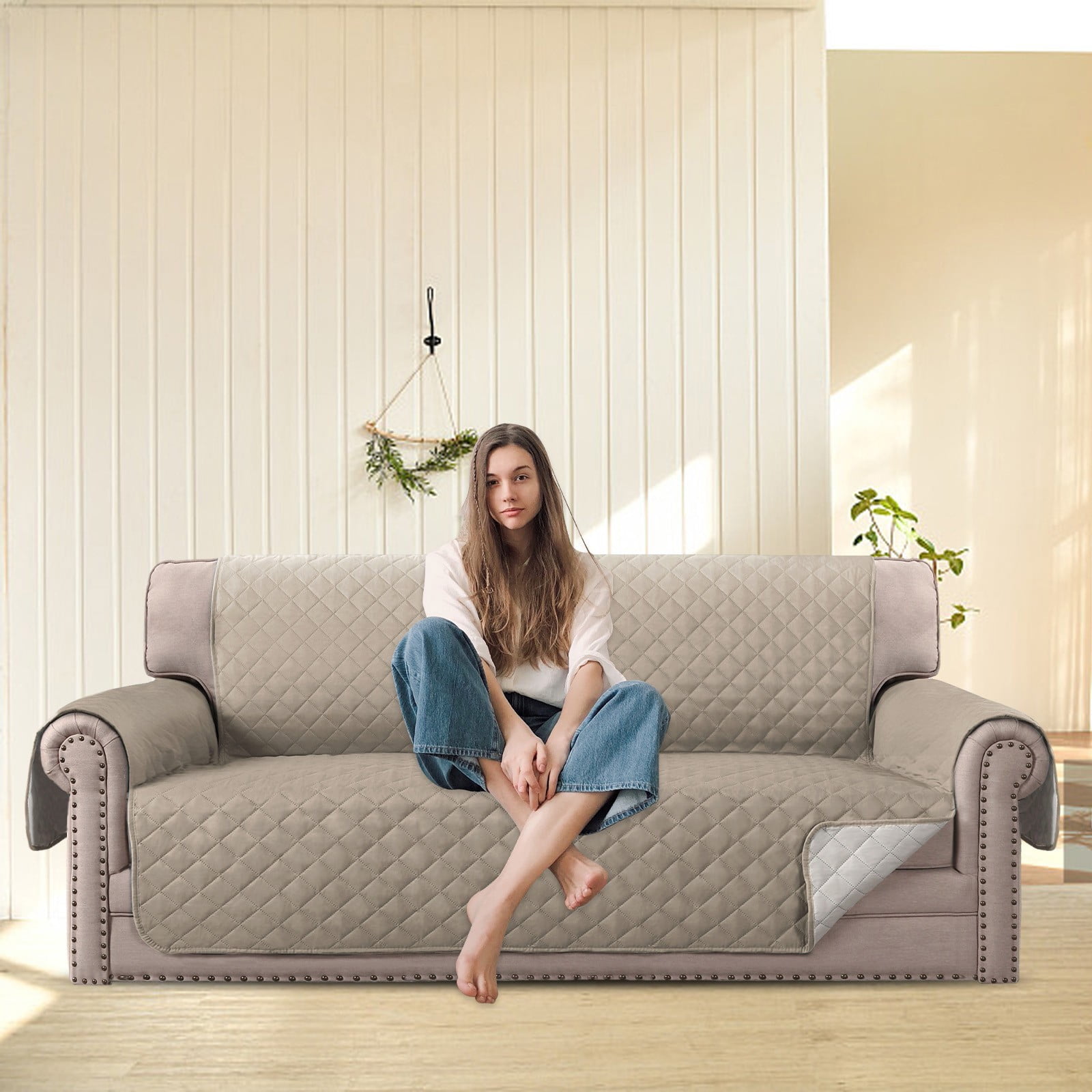 Allowith Reversible Quilted Sofa Cover, Water Resistant Slipcover ...