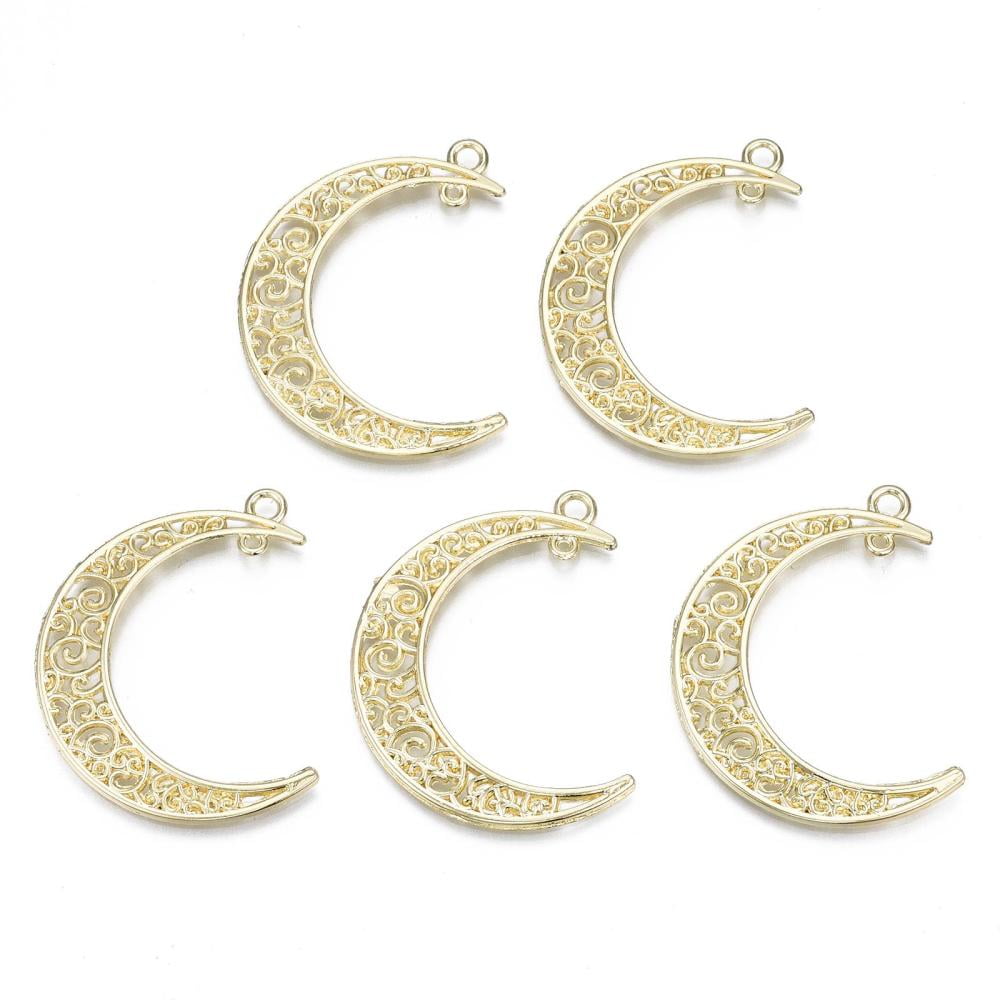 Alloy 2-Loop Link Pendants Moon Light golden 41x30.5x1.5mm Hole: 1.2mm ...