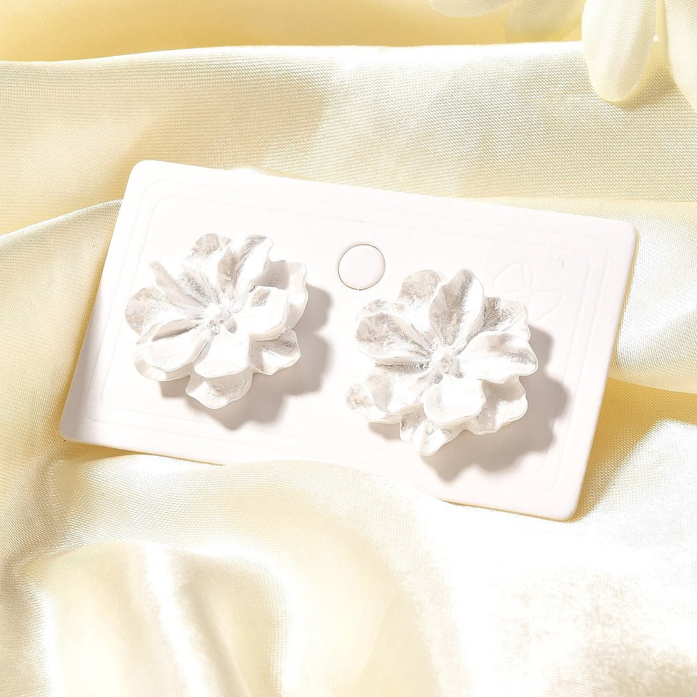 Alloy & 925 Sterling Silver & Acrylic Stud Earrings Flower White ...