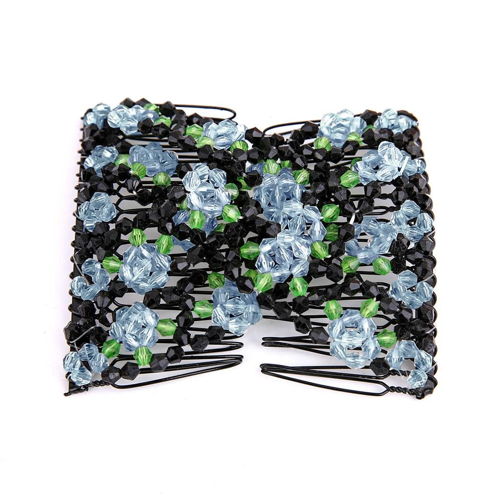 Alloy And Plastic Ladies' Beaded Elastic Double Hair Comb For Versatile ...