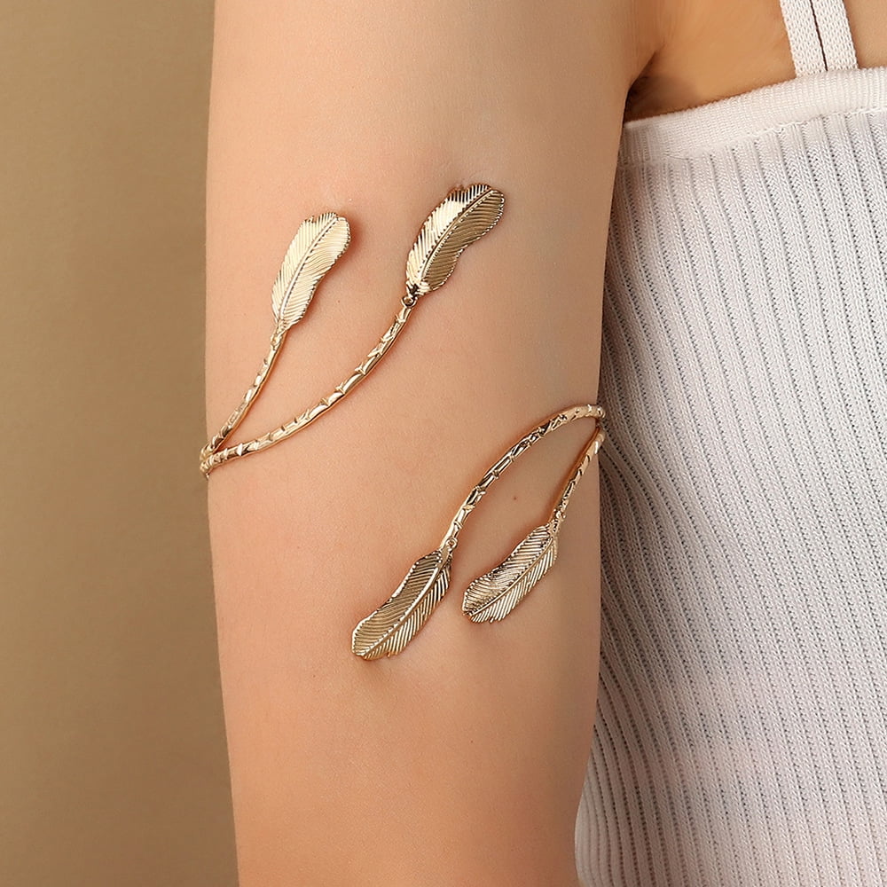 Alloy Arm Cuff Bangles Golden Leaf 3-1/2 inch(9cm) - Walmart.com