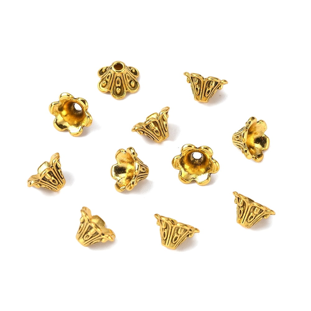 Alloy Bead Cap 6-Petal Flower Golden Hole: 1.5mm 9x5mm - Walmart.com
