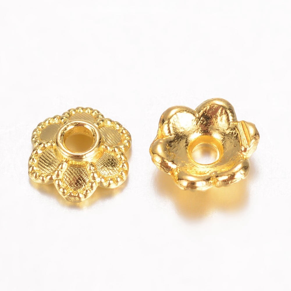 Alloy Bead Caps 6-Petal Flower Golden Hole: 1mm 6x2mm - Walmart.com