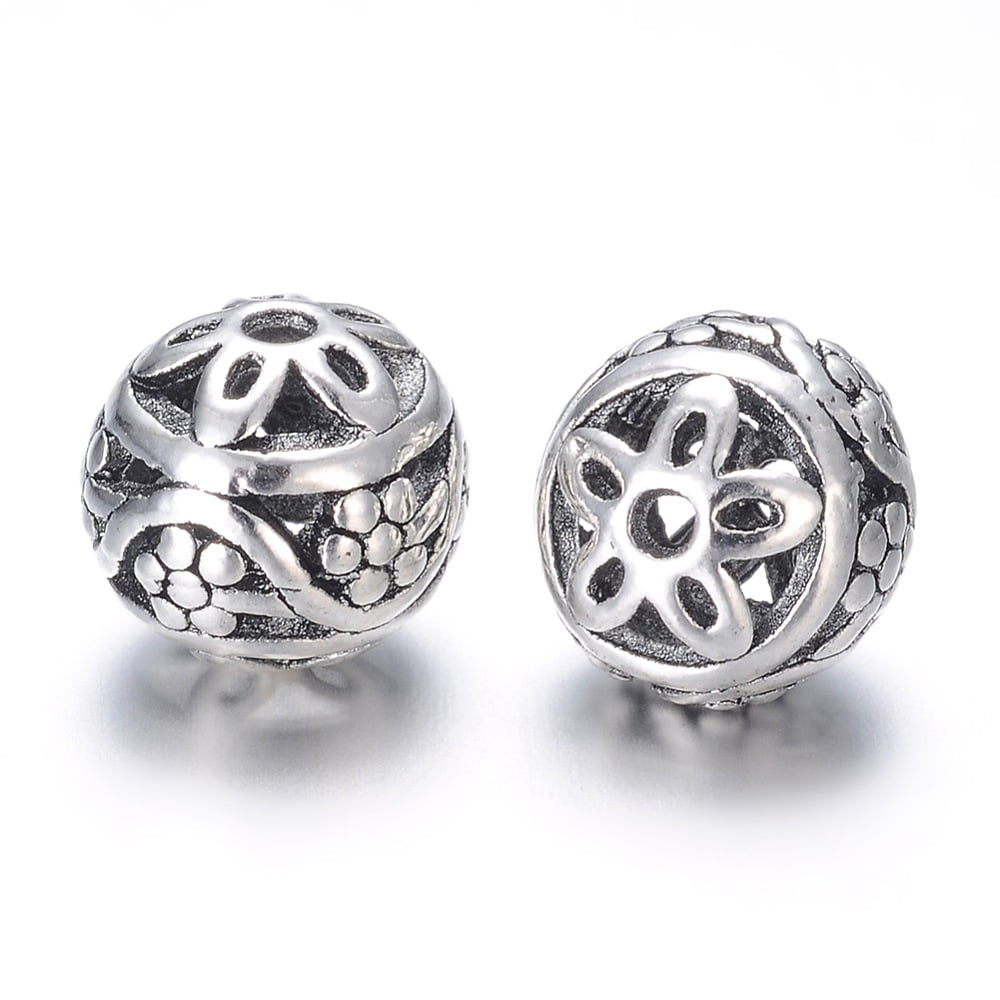 Alloy Beads Round Hollow Silver 10mm Hole: 1mm - Walmart.com