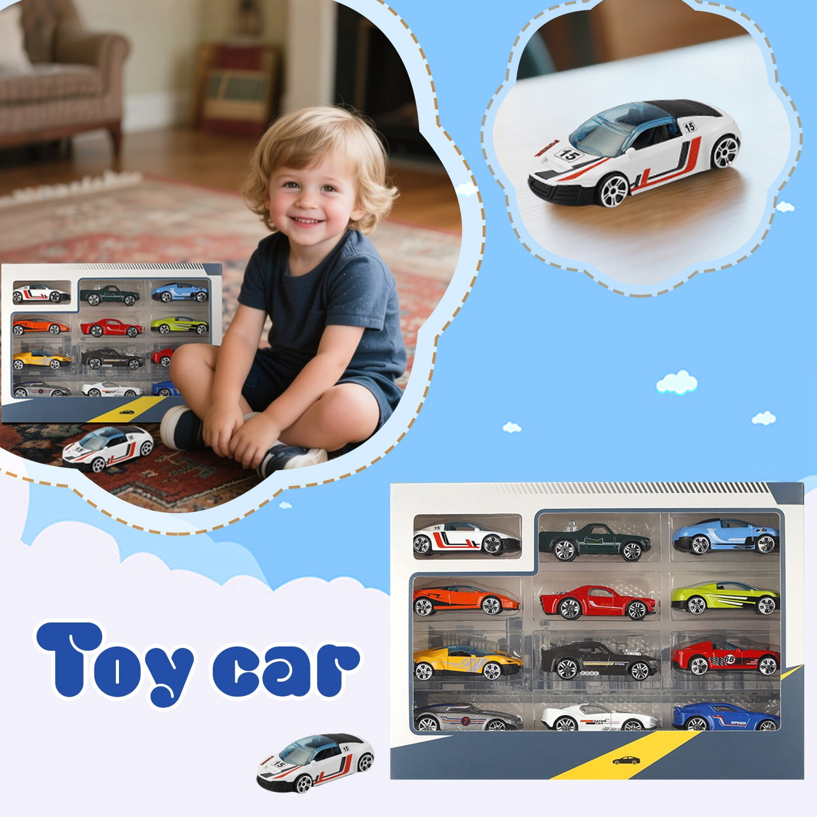 Alloy Car Models 12-Pack, 1:64 Scale Die-Cast Metal Toy Cars for Boys ...