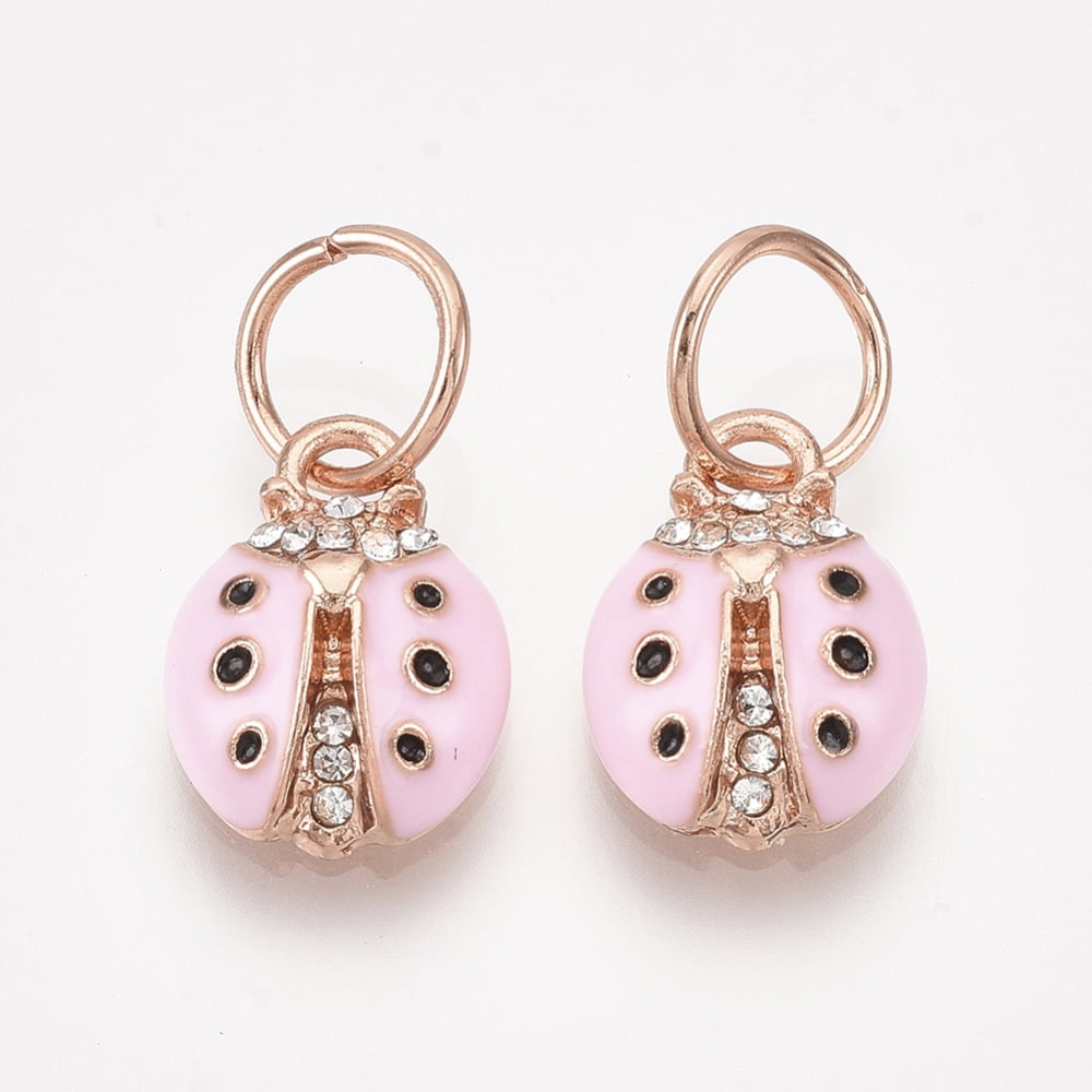 Alloy Charms with Rhinestone and Enamel Ladybug Pink Rose golden 14 ...