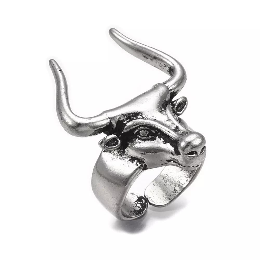 Alloy Cuff Ring Wide B Ring Bull Antique Silver Size 9 Adjustable 19 ...