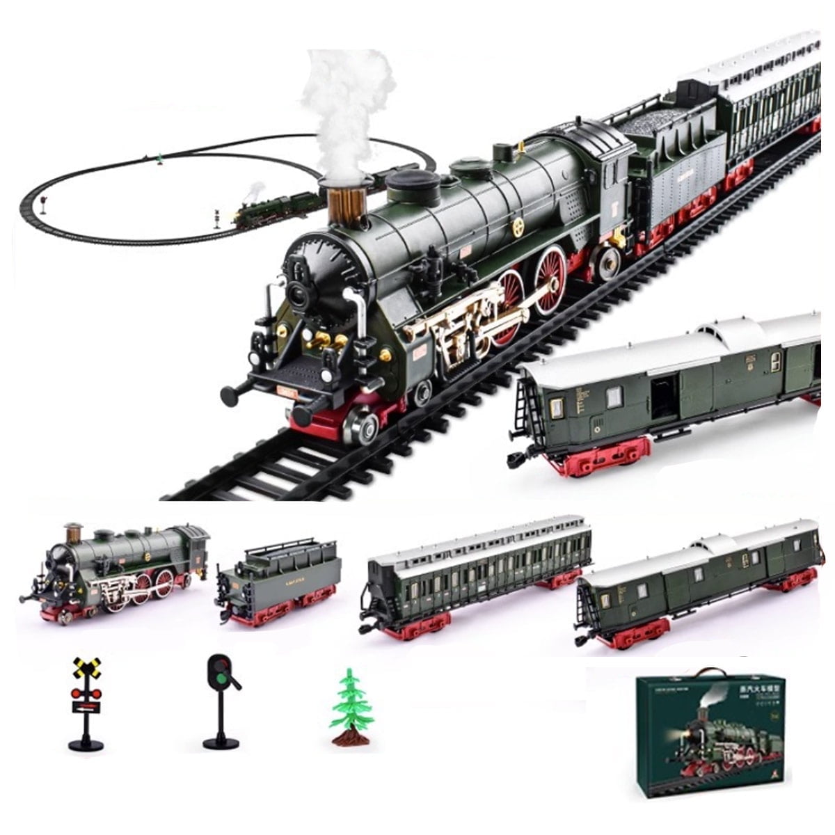 Alloy Electric Steam Train Set Model with Carriage and Long Track ...