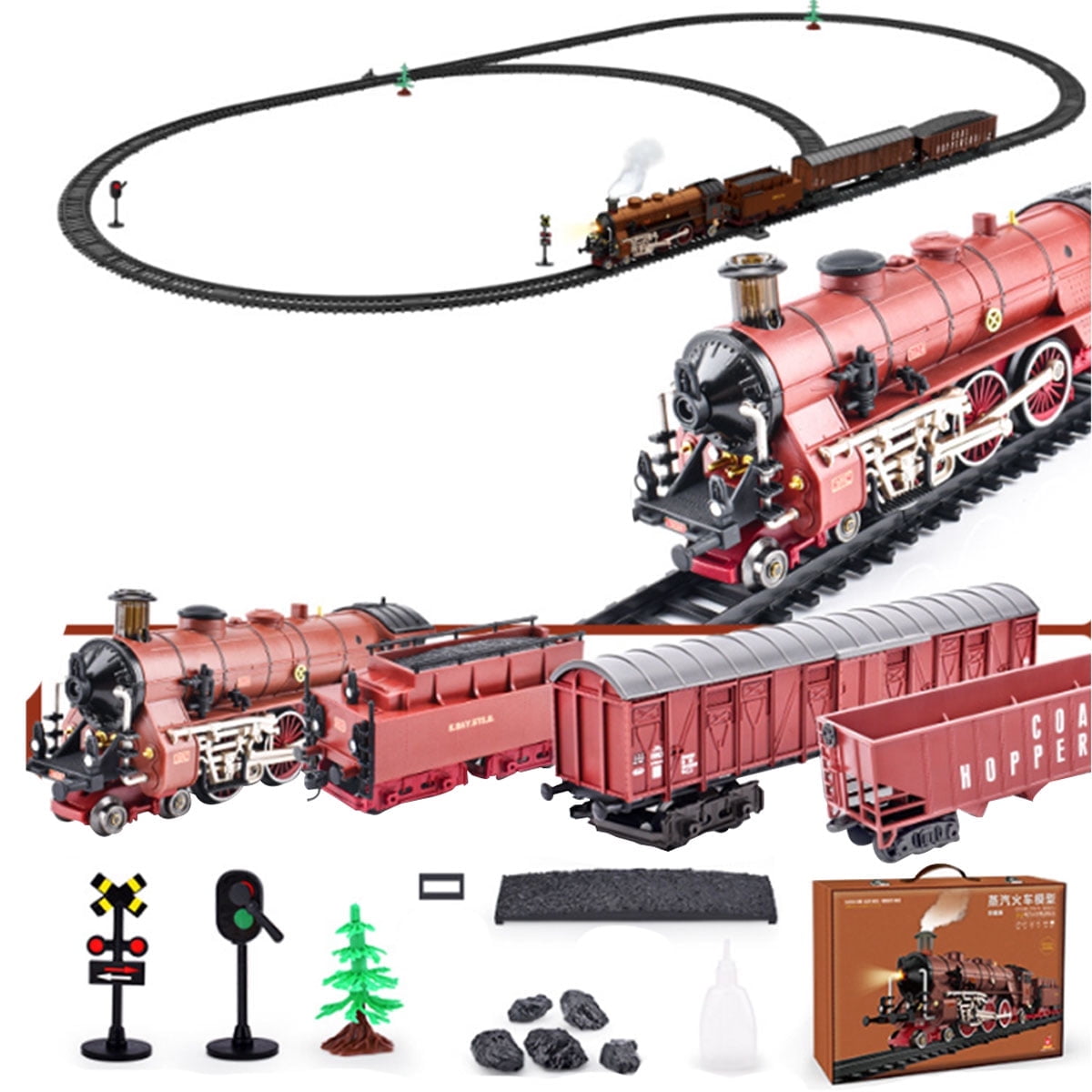 Alloy Electric Steam Train Set Model with Carriage and Long Track ...