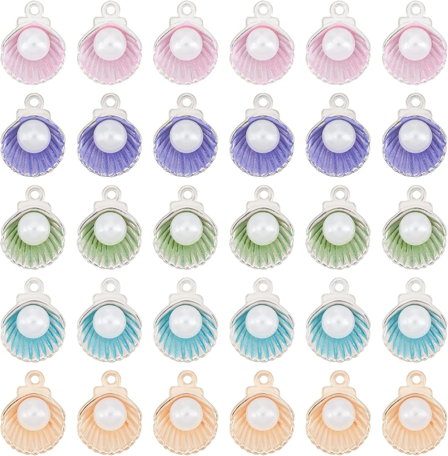 Alloy+Enamel 1 box 60pcs Alloy Enamel Shell Pendants with Acrylic Pearl ...