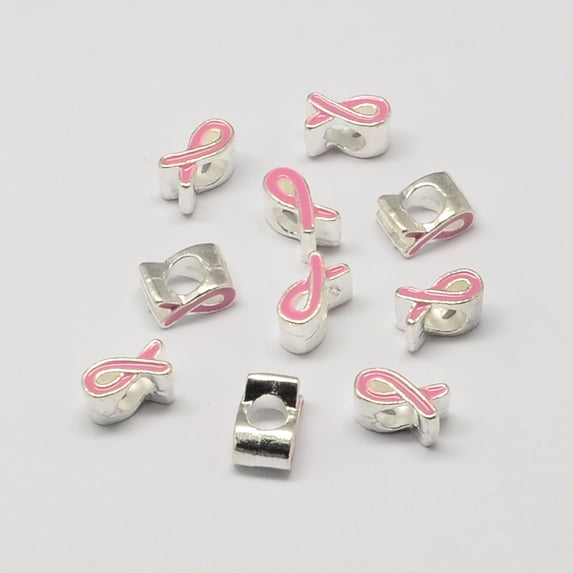Alloy Enamel Awareness Ribbon Large Hole European Beads Silver Color ...