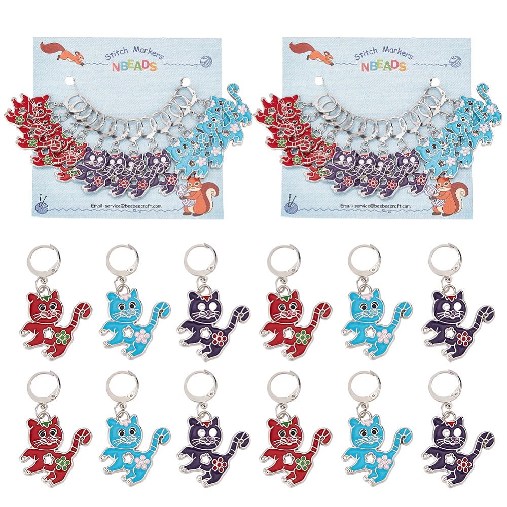 Alloy Enamel Cat Charm Locking Stitch Markers 304 Stainless Steel Clasp ...