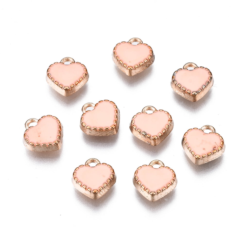 Alloy Enamel Charms Heart Light golden Misty Rose 8x7.50x2.50mm Hole:1 ...