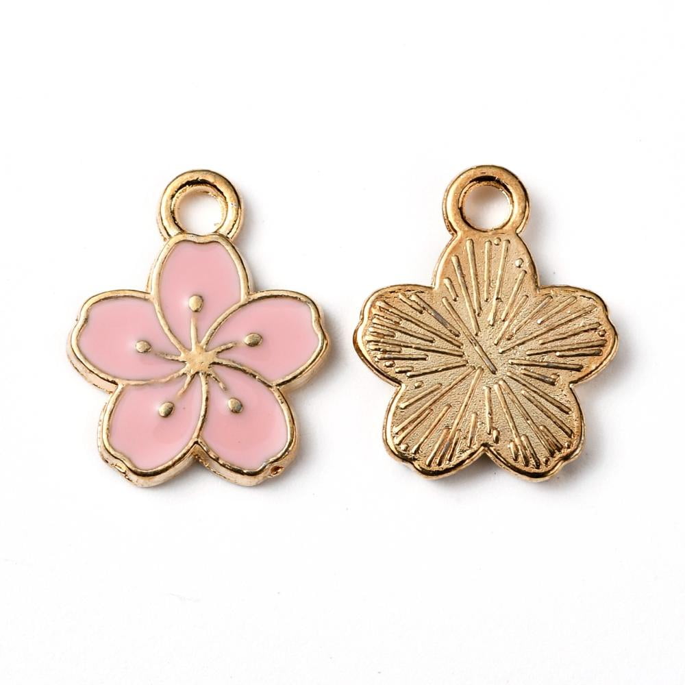 Alloy Enamel Charms Hibiscus Flower Light golden Pink 14.5x12x1.5mm ...