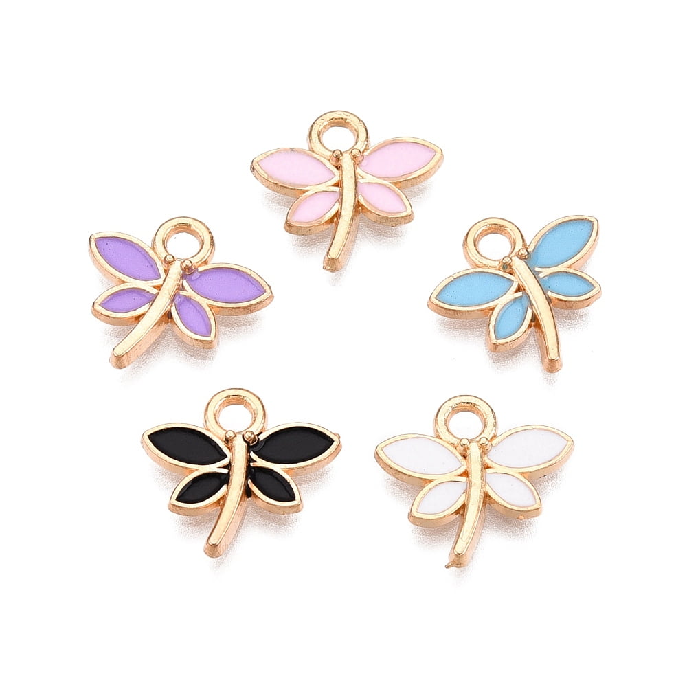 Alloy Enamel Charms Light golden Dragonfly Charm Mixed color 13.5x14 ...
